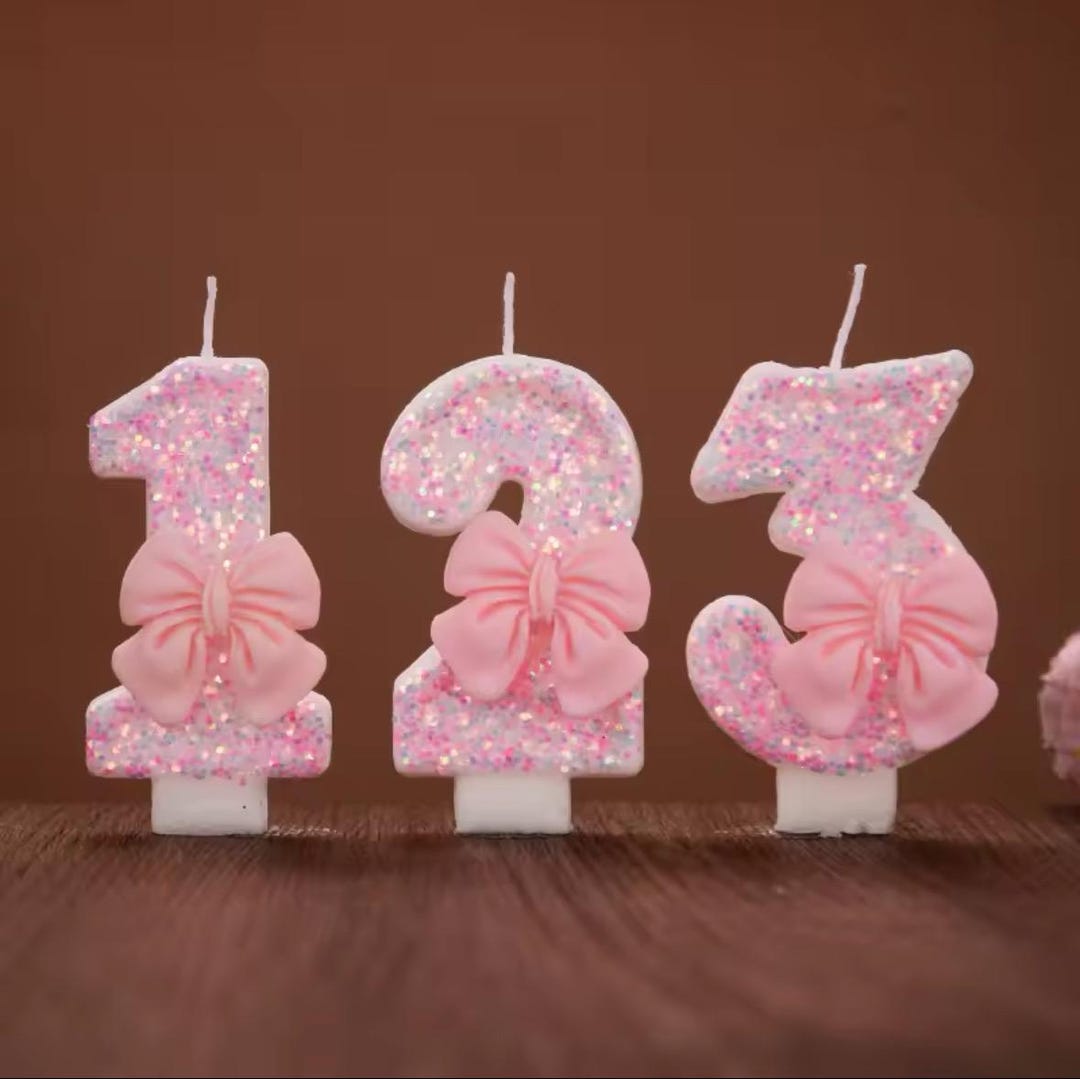 Pink Bow Birthday Cake Candle 3D Number Cake Topper - Etsy