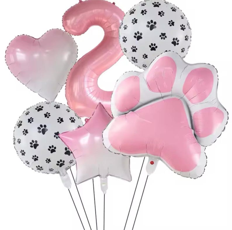 Paw Print Ballon’s Animal Theme Birthday Party Dog Cat Pink Number ...