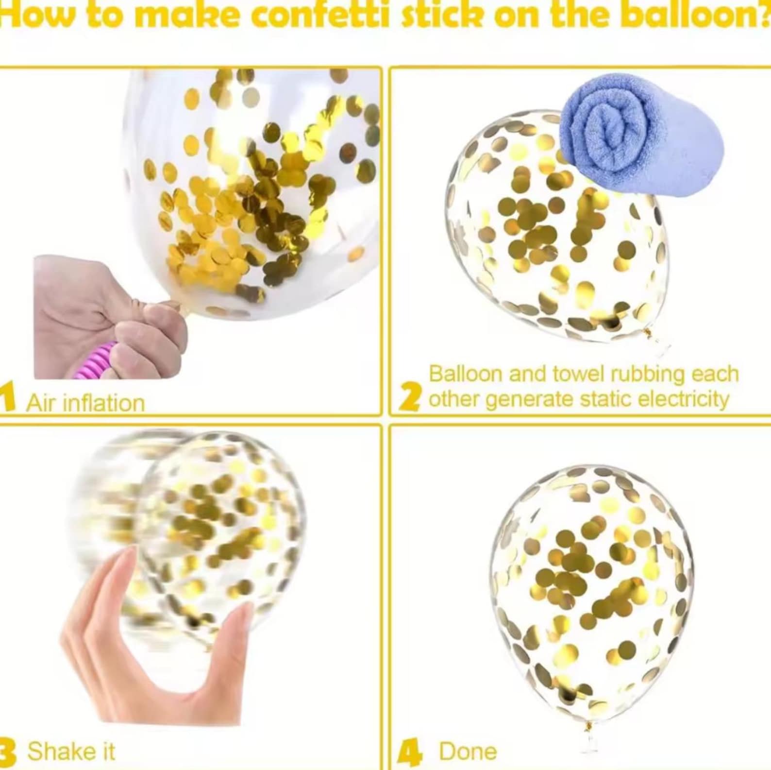 10 Inch Yellow & White Balloon Bundle With Gold Confetti – Party ...