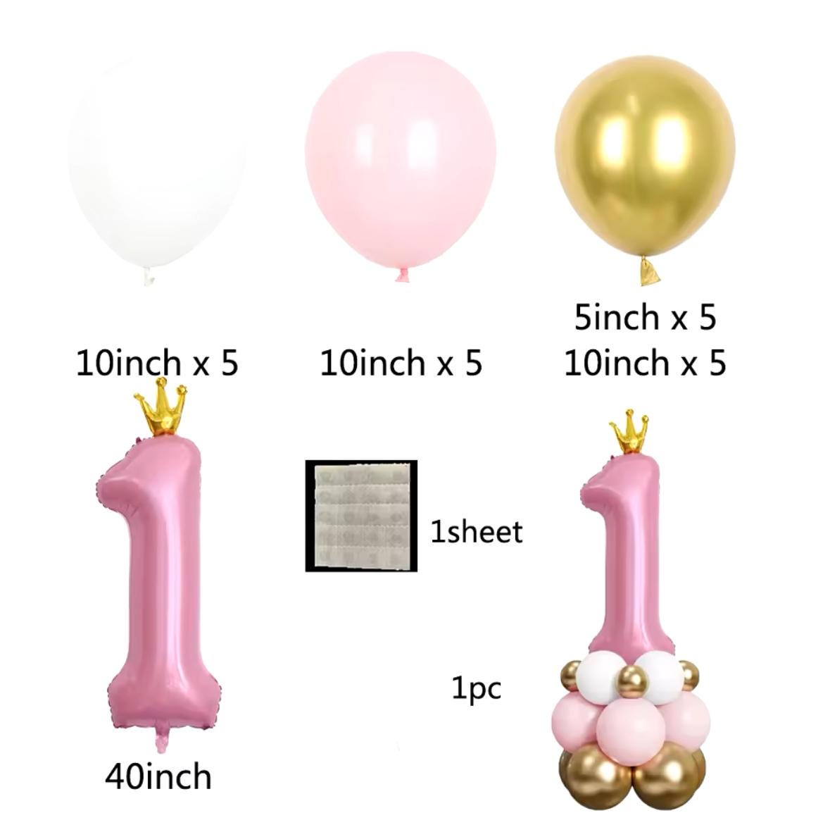 First Birthday Balloon Tower Crown Balloon Blue or Pink - Etsy