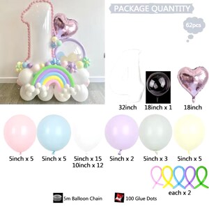 Number Balloon Tower Kit Pastel Colours Rainbow Clouds Birthday Party ...