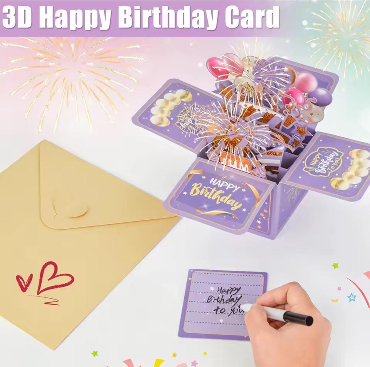 3D Pop up Birthday Card Surprise Box – Luxury Purple & Gold Explosion ...