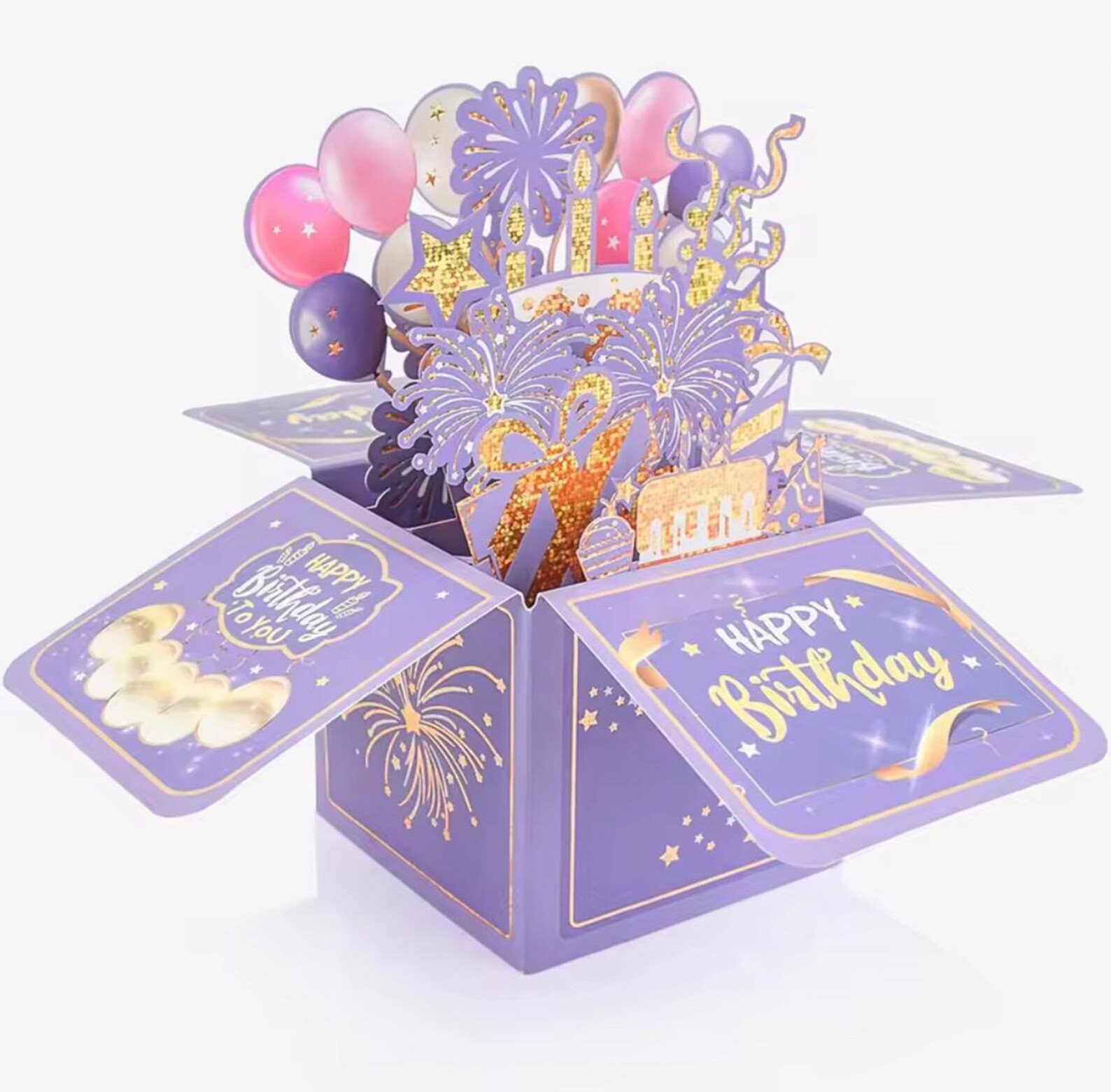3D Pop up Birthday Card Surprise Box – Luxury Purple & Gold Explosion ...