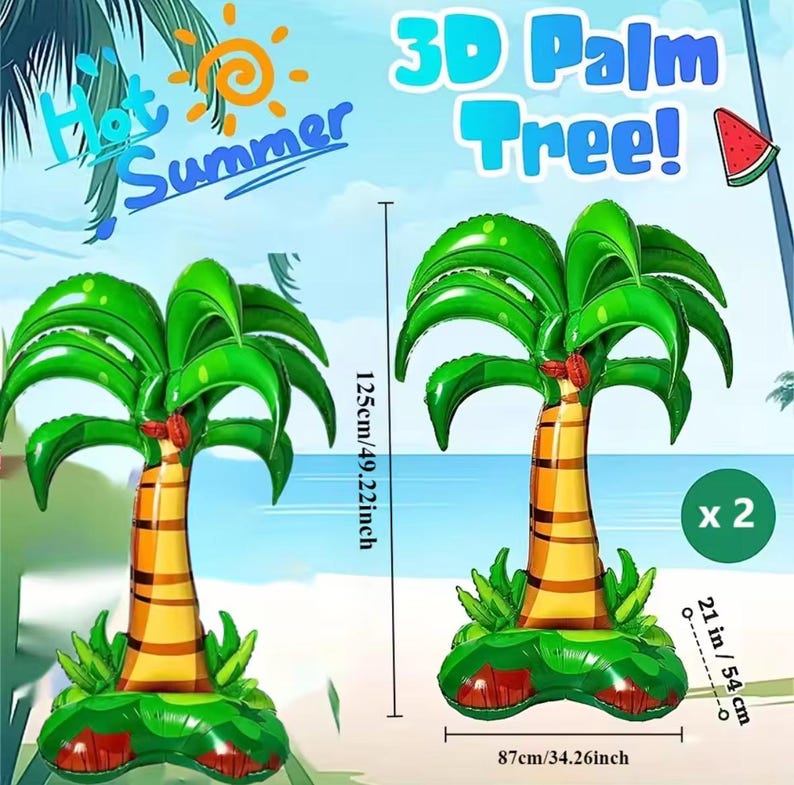 Giant Palm Tree Foil Balloons: Luau Party Decoration (2-pack, 125x87cm ...