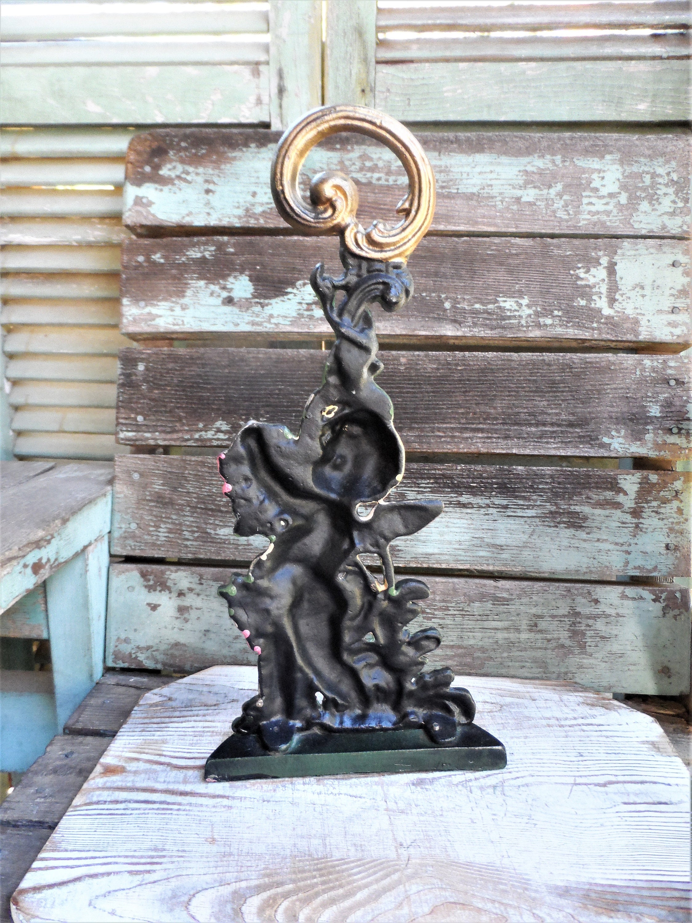 Vintage Cast Iron Angel Cherub Doorstop Door Stop Holder Hardware ...
