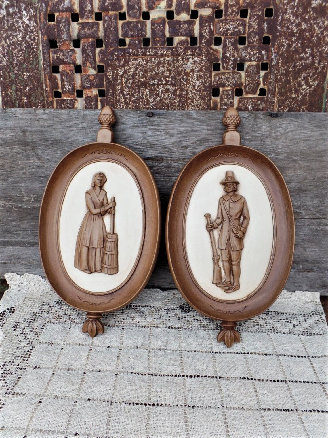 Vintage Mid Century Mod Wall Plaques Pictures Syroco Pilgrims - Etsy