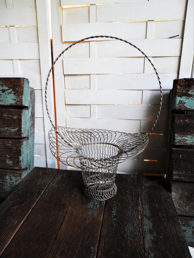 Vintage French Wire Basket Rustic Farmhouse Egg Flower Basket Silver ...