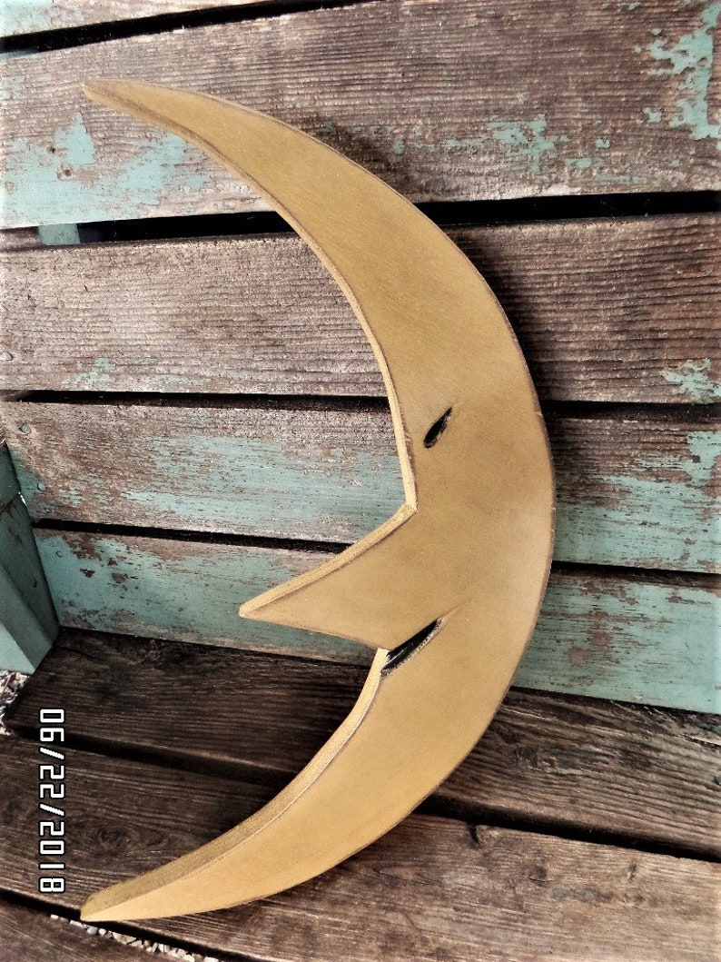 Vintage Style Wood Crescent Moon Folk Art Quarter Moon | Etsy