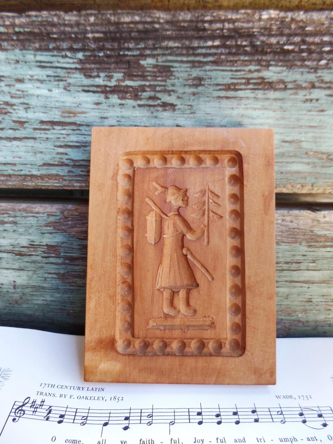 Vintage Hunter With Feather Tree Butter Mold Cookie Press, Carved Wood ...