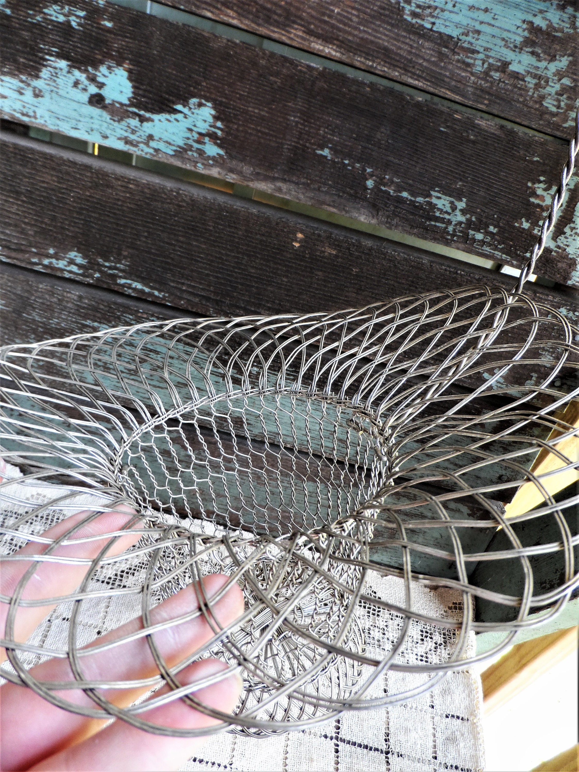Vintage French Wire Basket Rustic Farmhouse Egg Flower Basket Silver ...