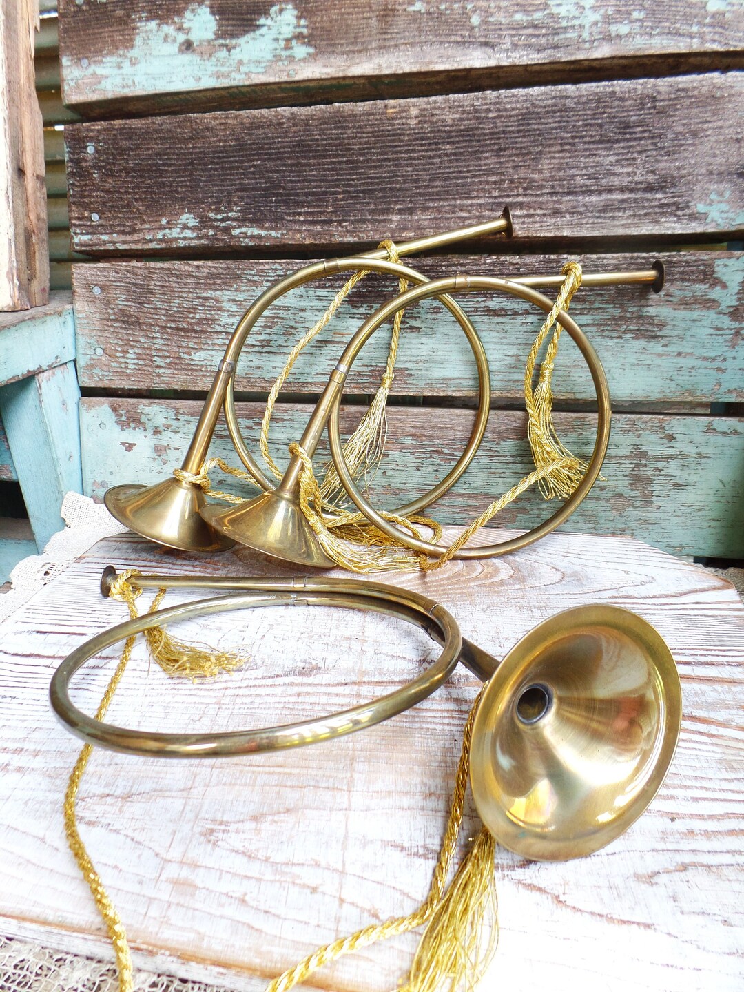 Vintage Brass Bugle French Horn Flute Christmas Decoration Decor ...