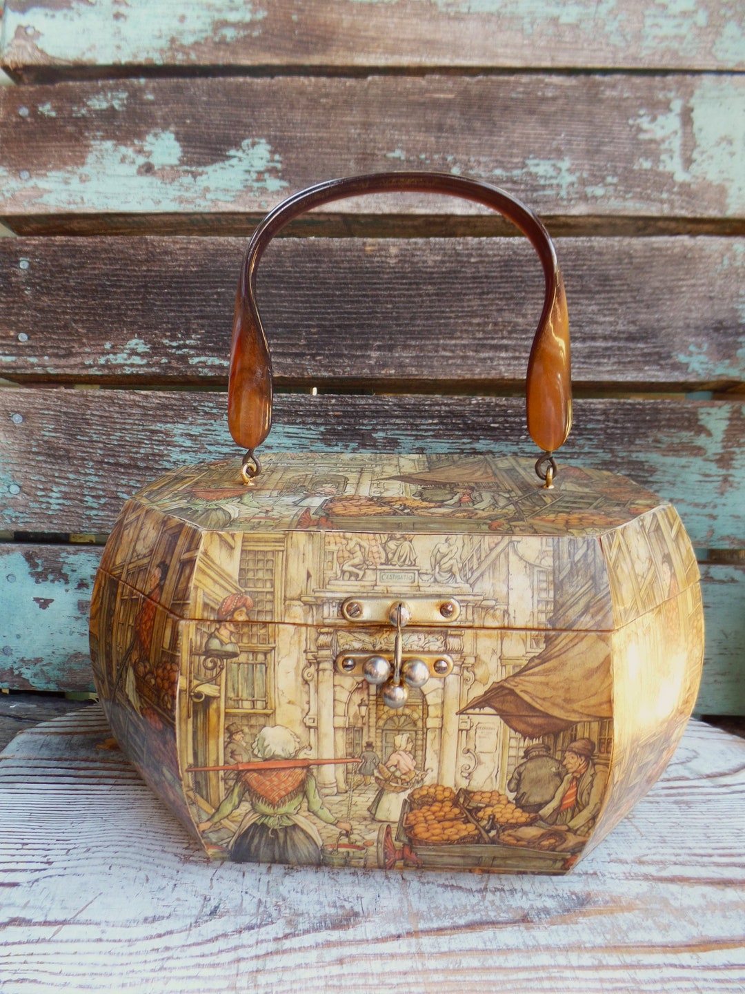 Vintage Anton Pieck Wooden Box Purse Decoupage Victorian - Etsy