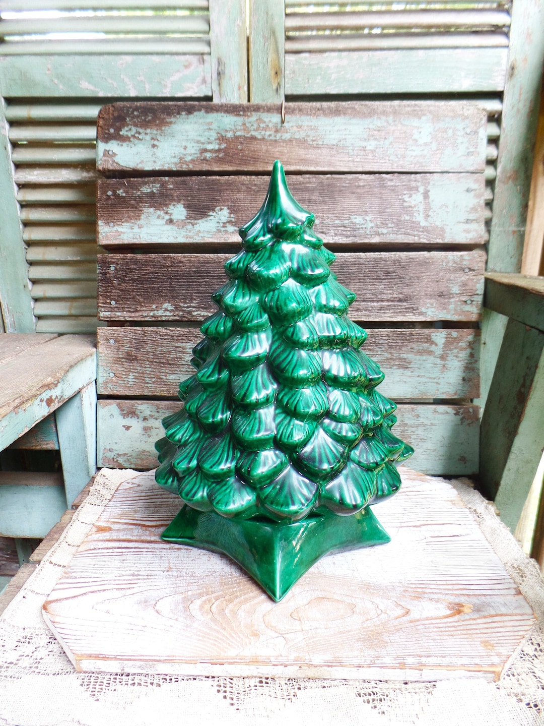 Vintage Ceramic Christmas Tree, Large Green Tree, Christmas Centerpiece ...