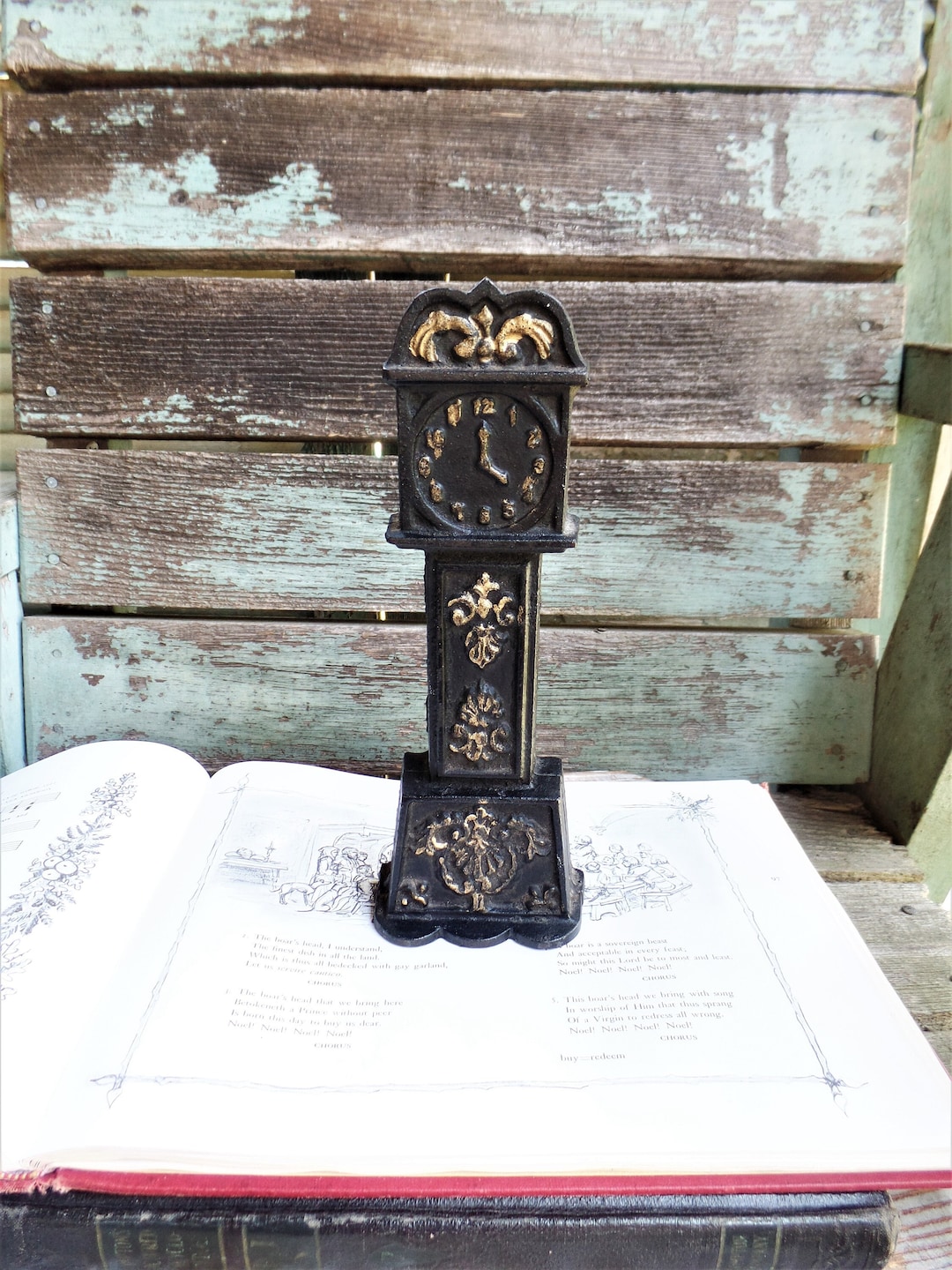 Vintage Cast Iron Grandfather Clock Bank, Shelf Sitter Bank, Decorative ...