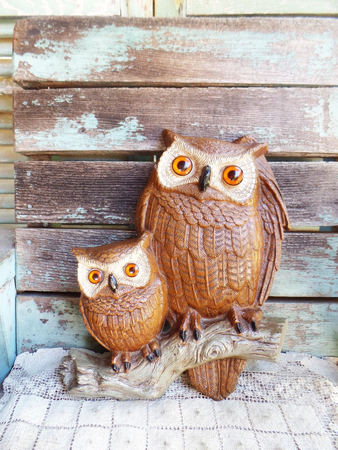 Vintage Owl Wall Plaque, Mother and Baby Owls, MCM Burwood Wall Plaque ...