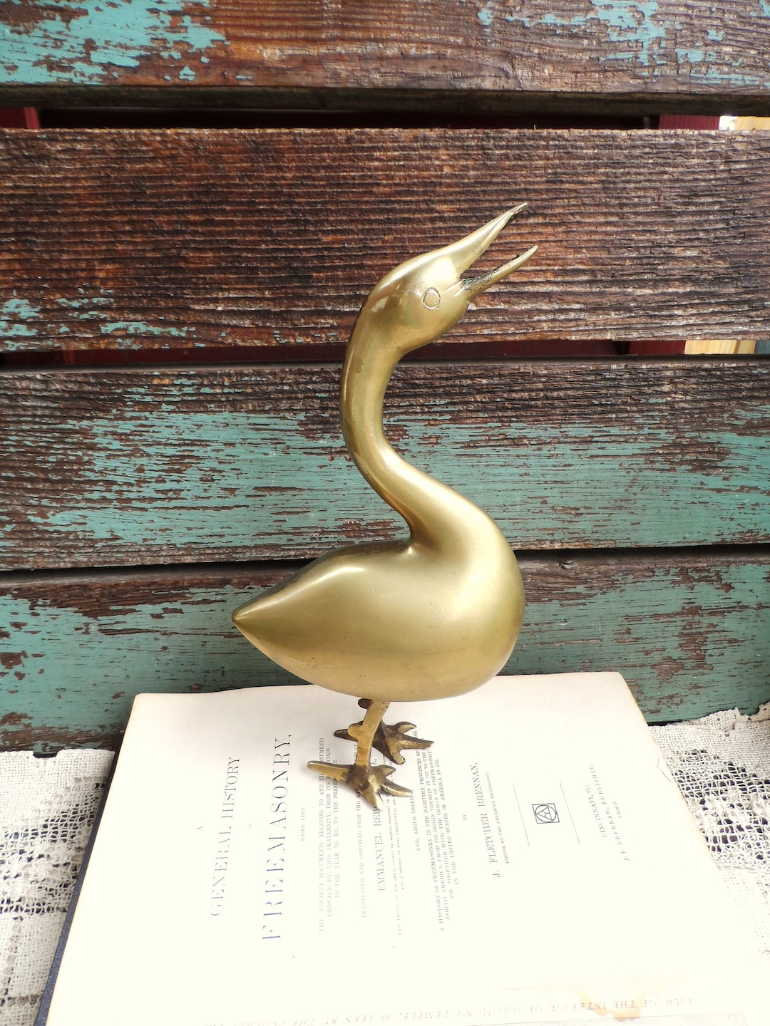 Vintage Brass Duck Goose Solid Brass Marked WP Whimsical Brass Statue ...