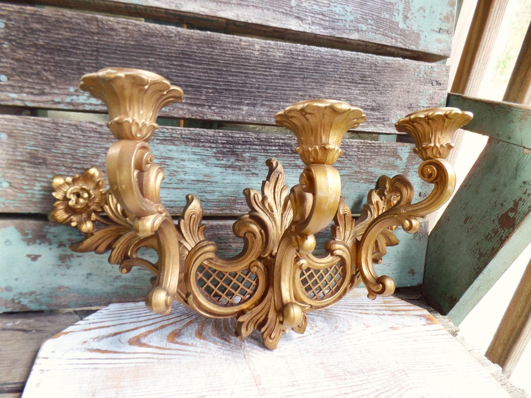 Vintage Gold Candelabra, Dart Multi Candle Holder, Hollywood Regency, Ornate Rococo, French ...