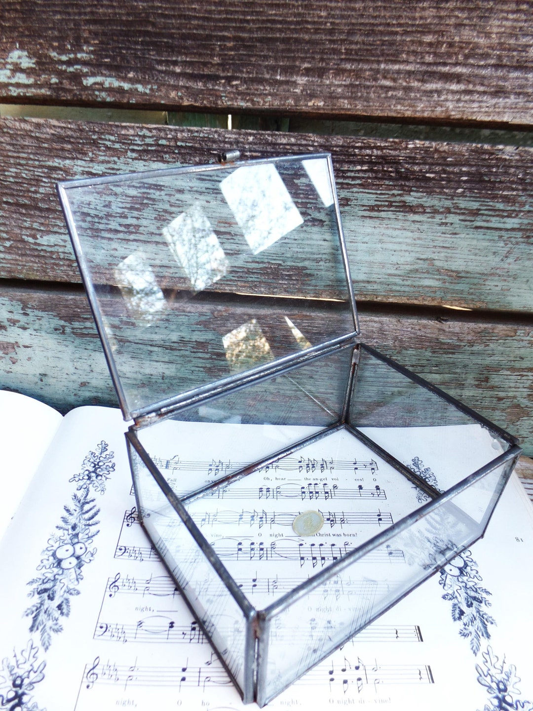 Vintage Glass Leaded Box Display Case, Jewelry Box, Terrarium Glass Box ...