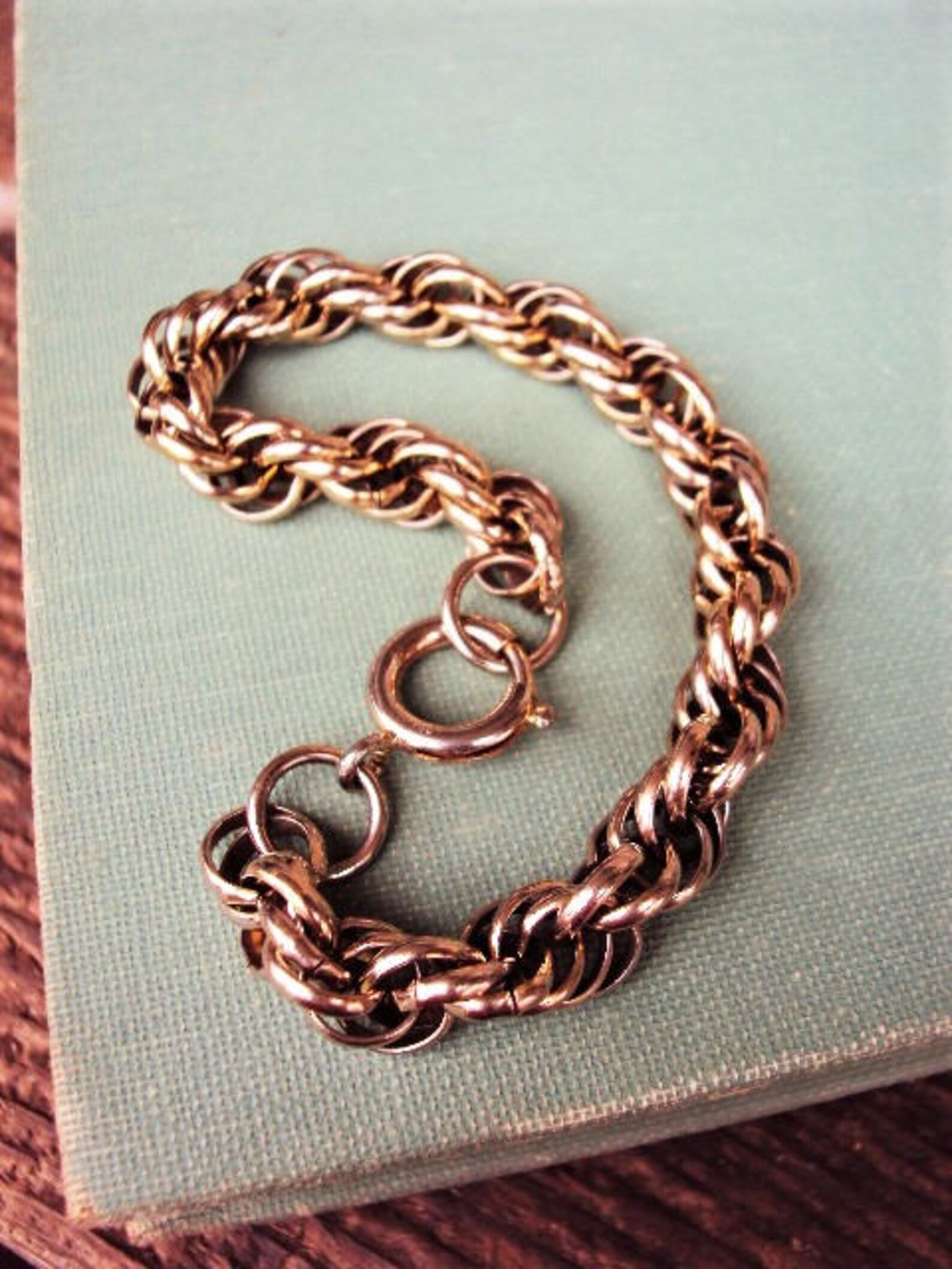 Vintage Starter Charm Bracelet Gold Bail Link Chain Bracelet Marked ...