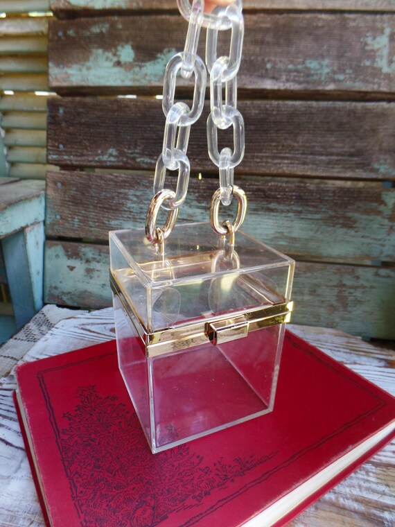 Vintage Clear Lucite Box Purse with Chain Strap, Clea… - Gem