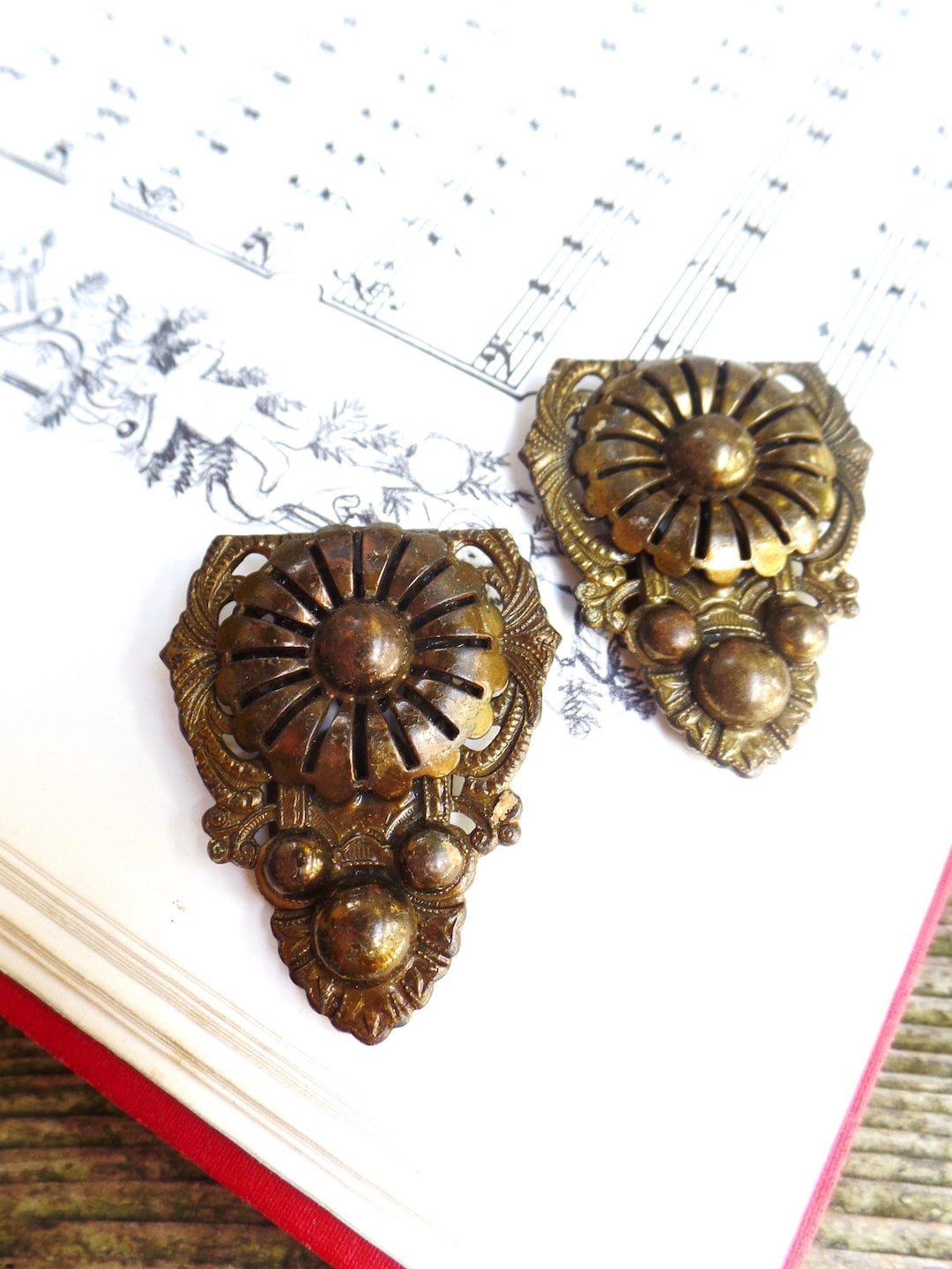 Vintage Art Deco Brass Shoe Clips, Shoe Accessories, Antique Brass Shoe ...