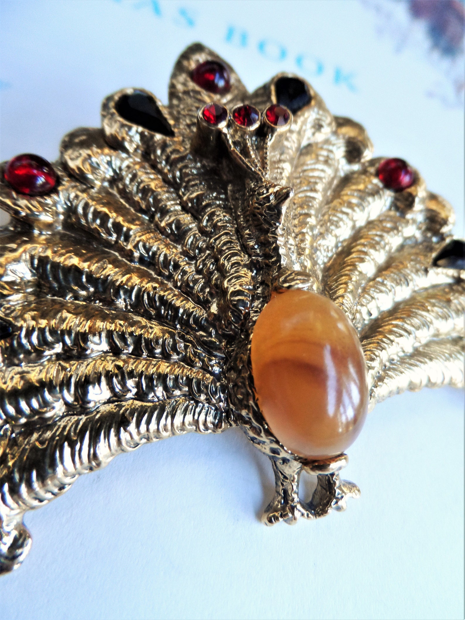 Vintage Peacock Brooch Jelly Belly Pin Rhinestones Stone Costume ...