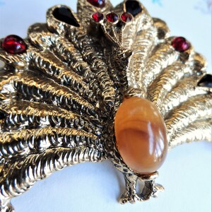 Vintage Peacock Brooch Jelly Belly Pin Rhinestones Stone Costume ...
