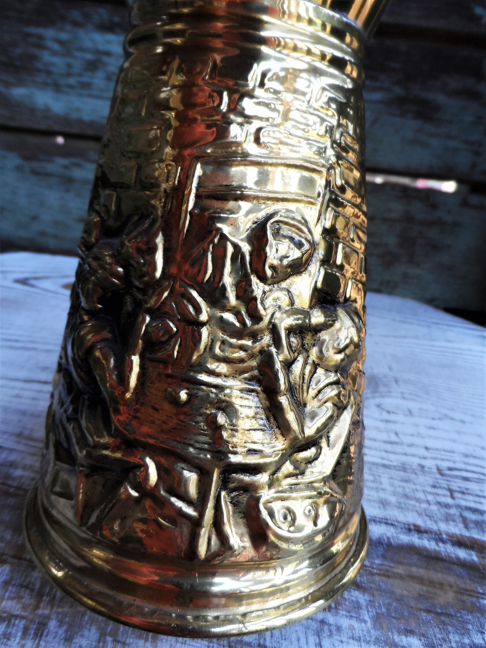 Vintage Embossed Brass Pitcher Vase Made in England Men Tree - Etsy