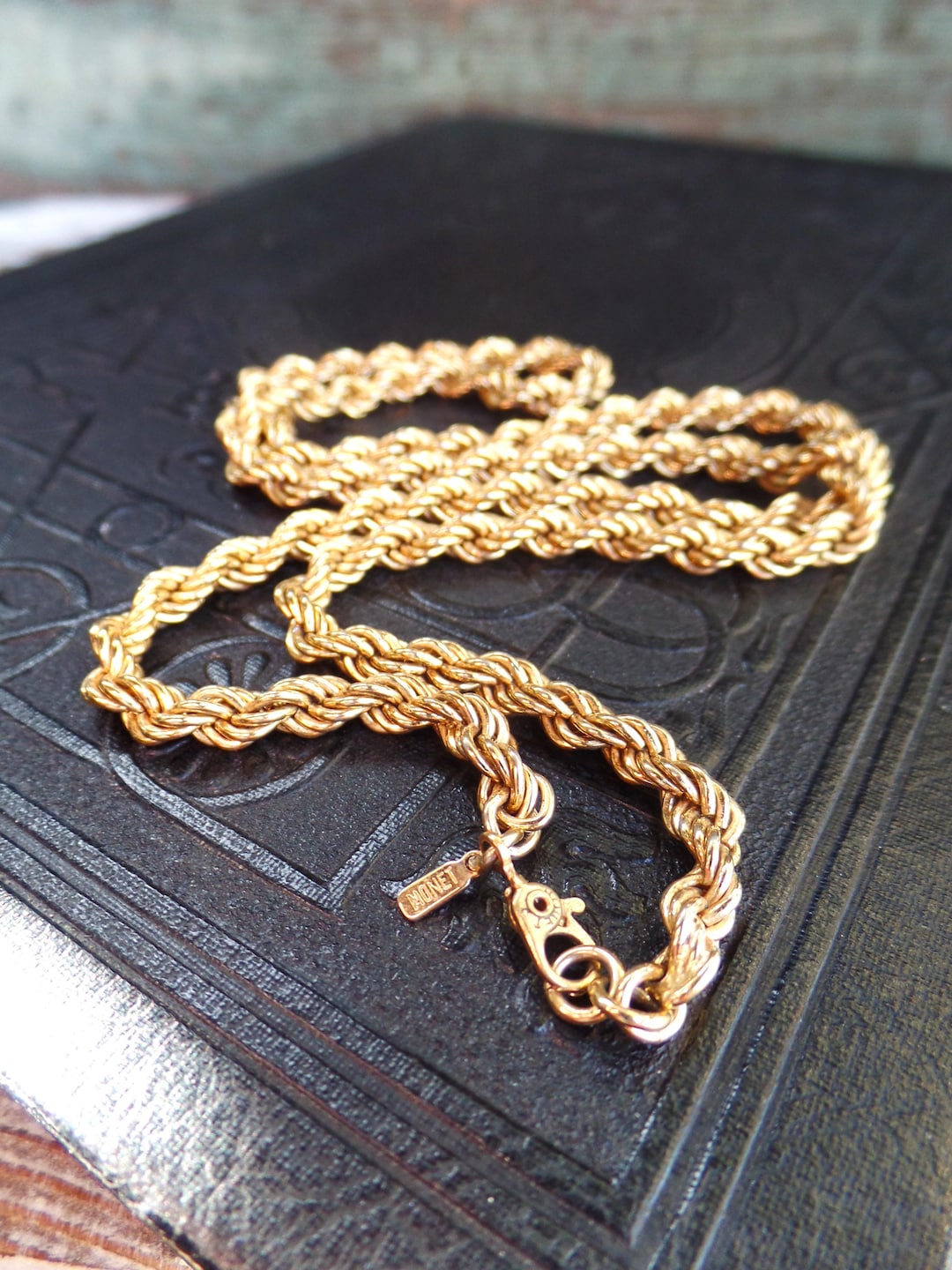 Vintage Monet Gold Rope Chain Necklace, Cuff Clasp, Specialty Layering ...
