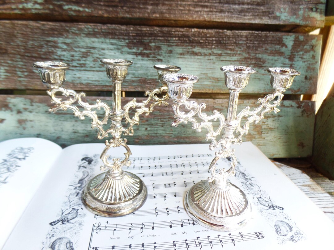 Vintage Silver Plate Candelabras Candleholder Set, Small Miniature Mini ...