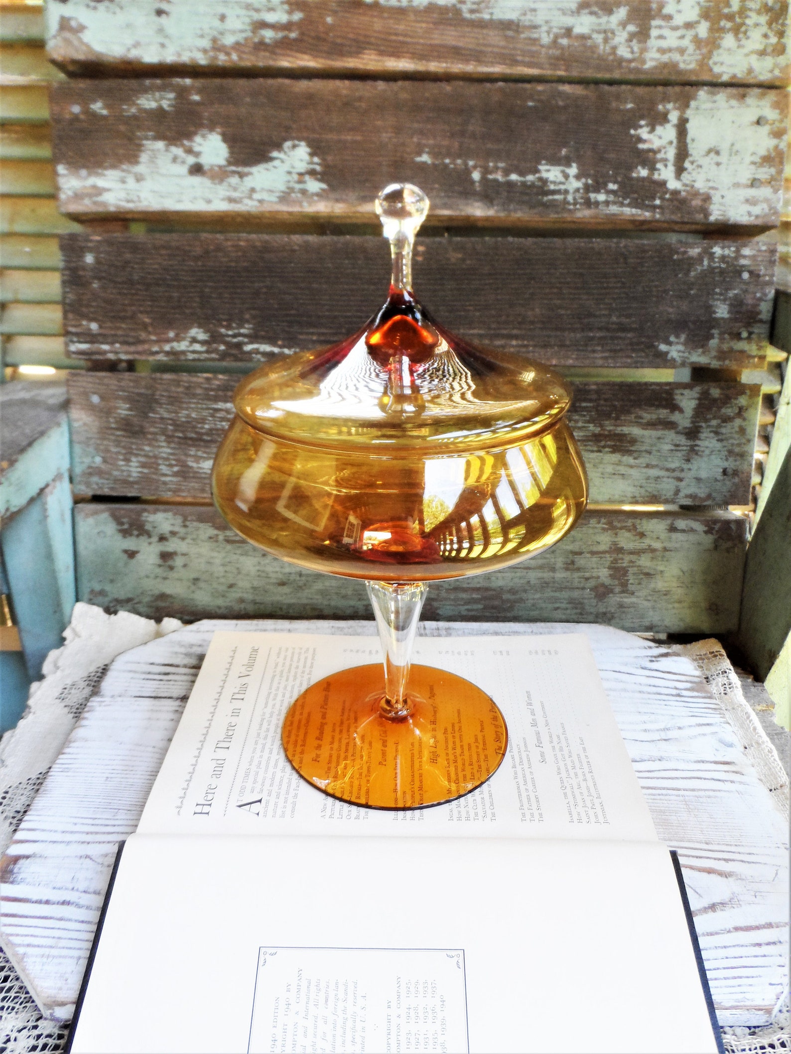 Vintage Glass Apothecary Jar Pedestal Covered Candy Dish Etsy