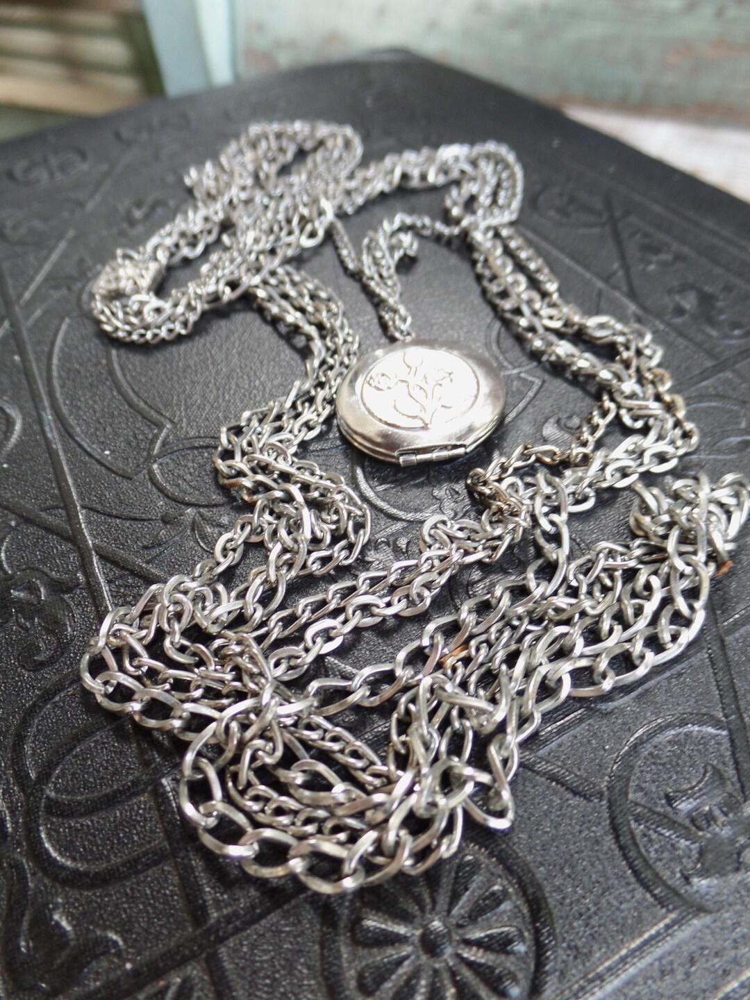 Vintage Multi Chain Locket Necklace, Antique Silver Locket With ...