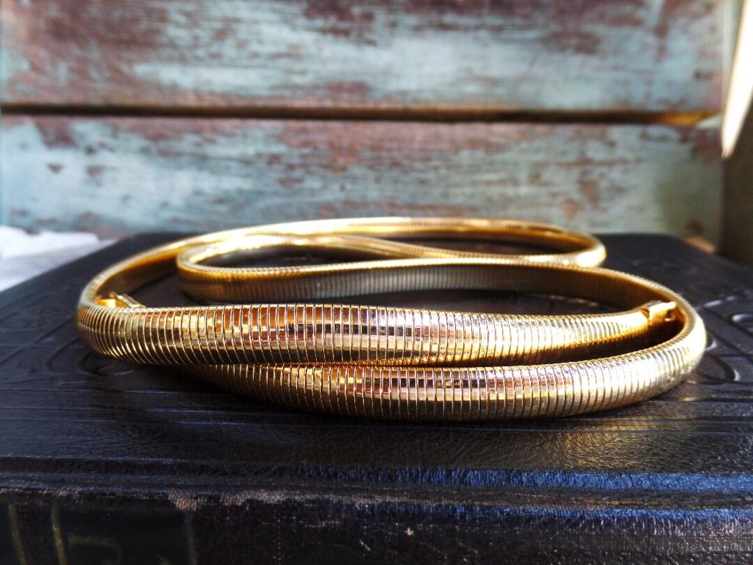 Vintage Stretchy Gold Metal Cinch Belt, Criss Cross Skinny Belt ...