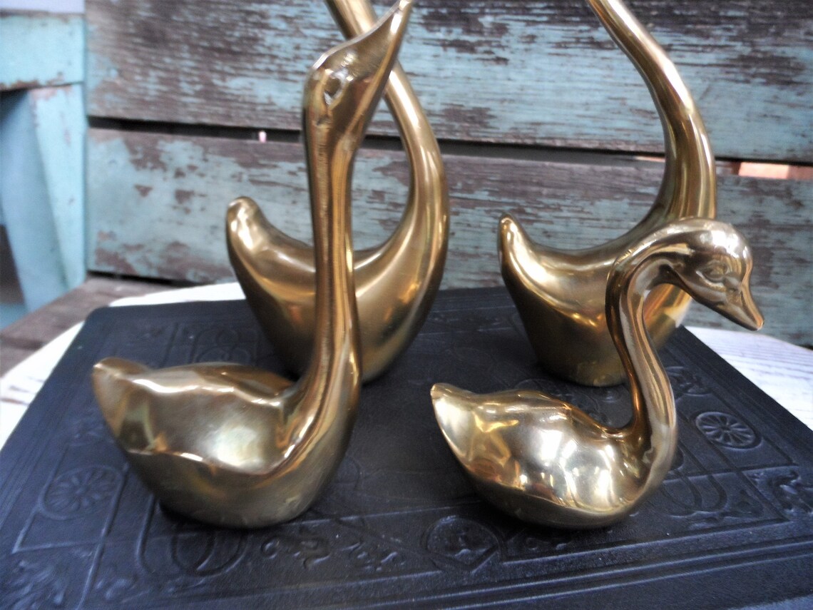 Vintage Brass Swan Set Family of Swans Mod Modernist Brass | Etsy