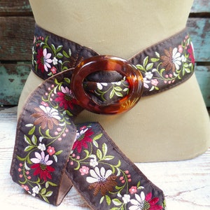 Vintage Sash Belt With Jacquard Ribbon, Tortoise Shell Lucite Belt ...