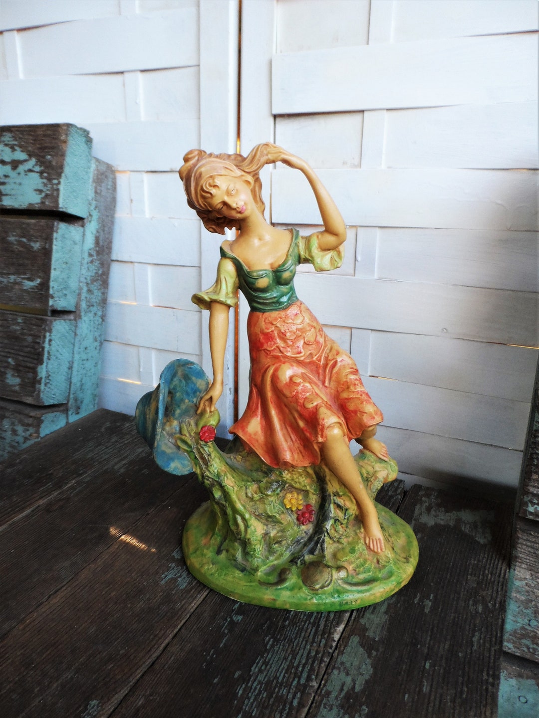 Vintage French Maiden Lady Statue Figurine Artmark Art Mark Made in ...