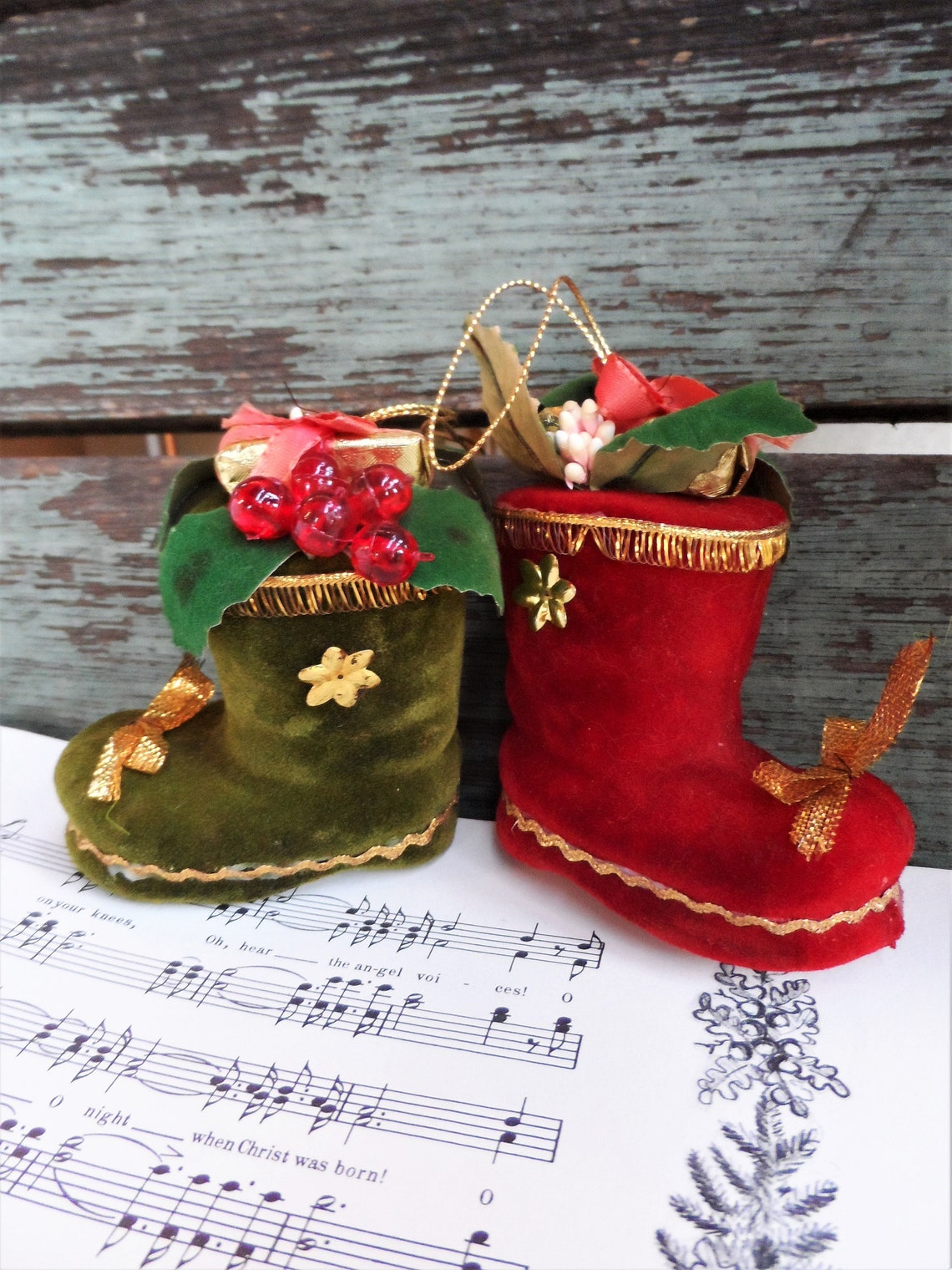 Vintage Christmas Stocking Santa Boot Ornaments Millinery | Etsy