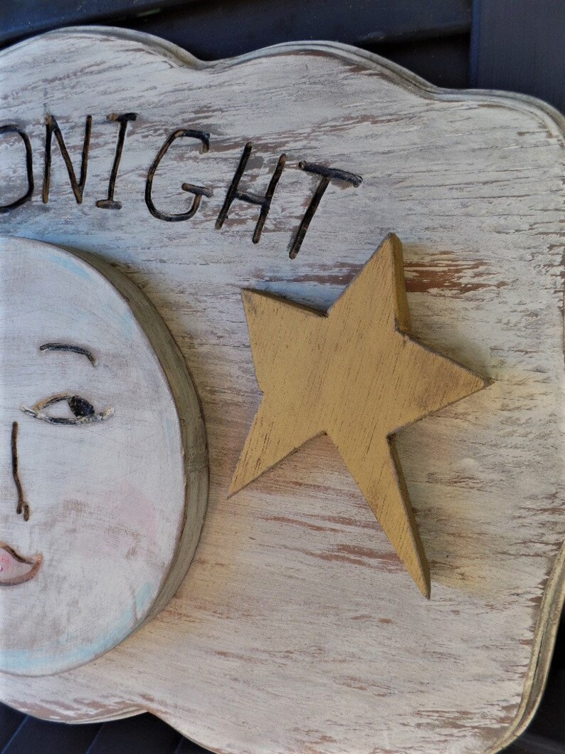 Shabby Chic Wood Sign Goodnight Moon Folk Art Stars Beveled - Etsy