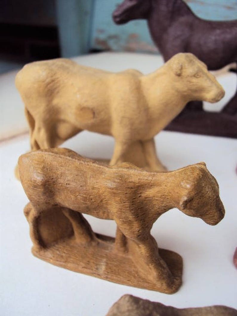 Antique Vintage Toys Farm Animals Clay Composition Putz Primitive Cows ...