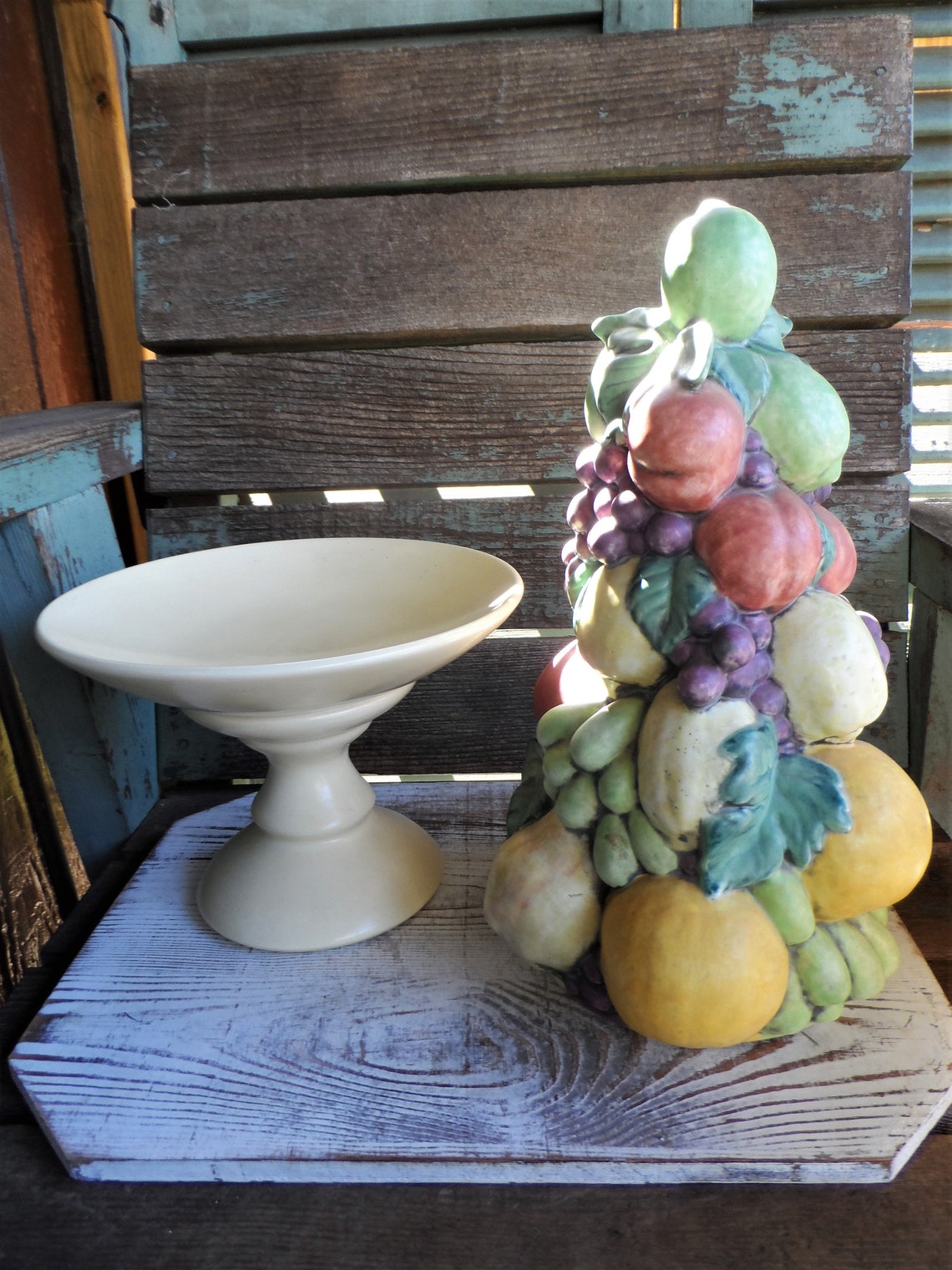 Vintage Ceramic Fruit Topiary Antique White Compote Lemons | Etsy