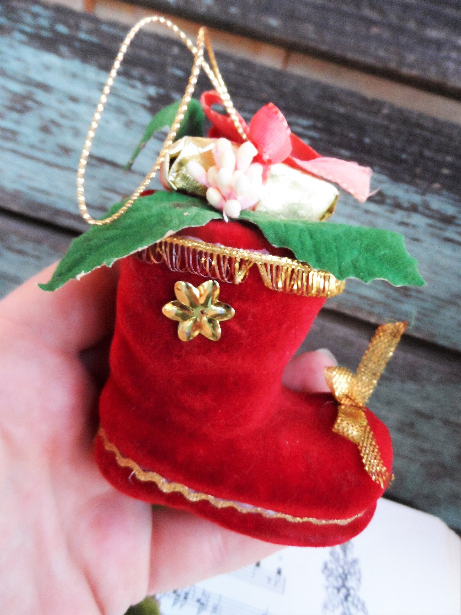 Vintage Christmas Stocking Santa Boot Ornaments Millinery Fruit ...