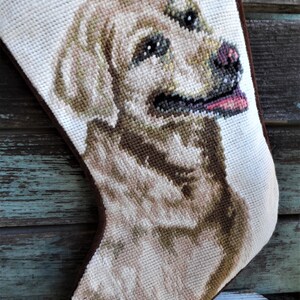 Vintage Labrador Retriever Needlepoint Christmas Stocking Blonde Lab ...