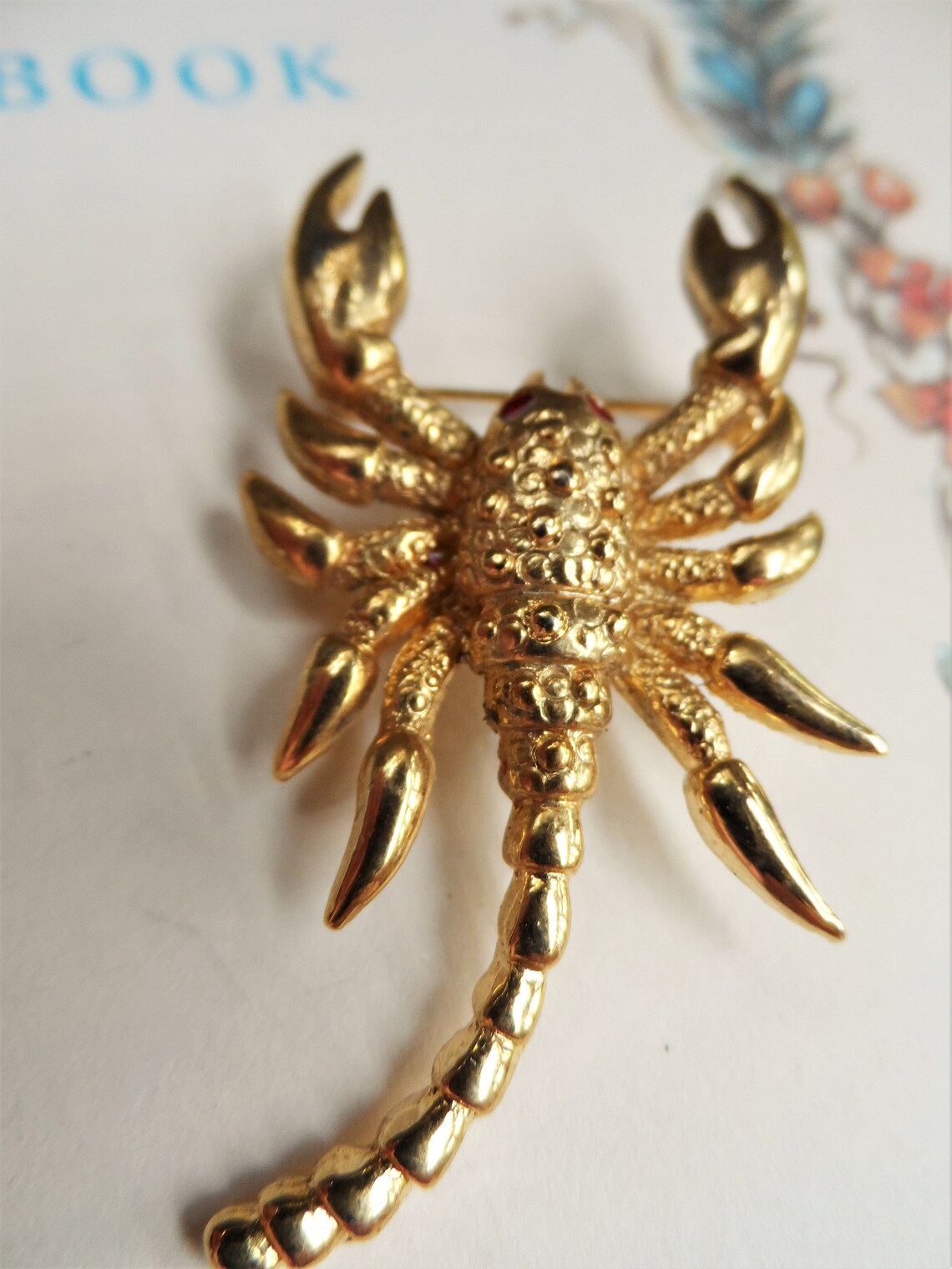 Vintage Lobster Brooch Pin Textured Gold Plate Brooch Ruby Red | Etsy