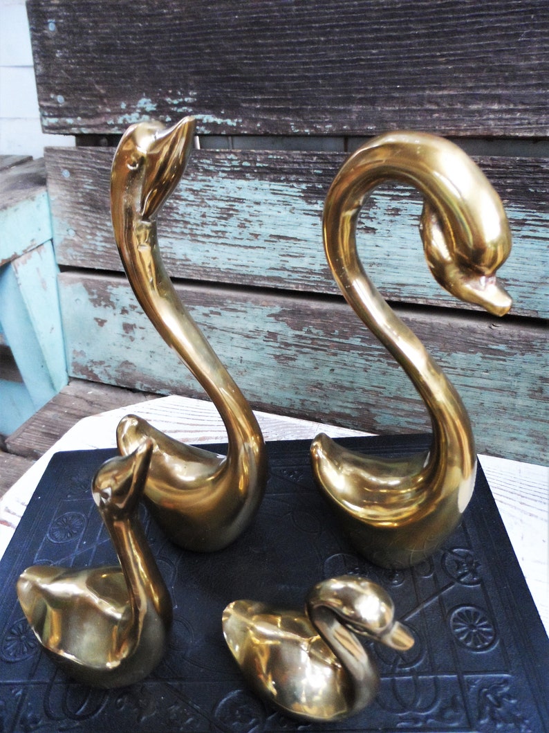 Vintage Brass Swan Set Family of Swans Mod Modernist Brass | Etsy