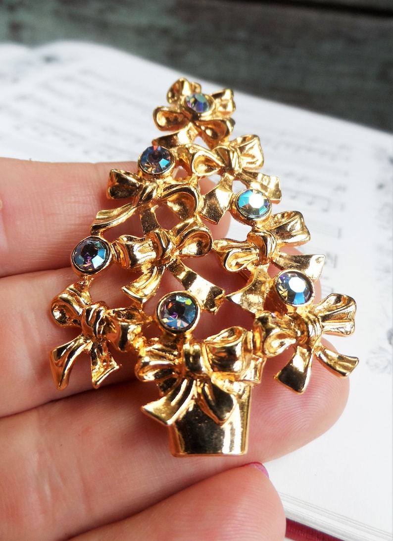 Vintage Avon Christmas Tree Brooch Aurora Borealis AB Glass - Etsy