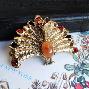 Vintage Peacock Brooch Jelly Belly Pin Rhinestones Stone Costume ...