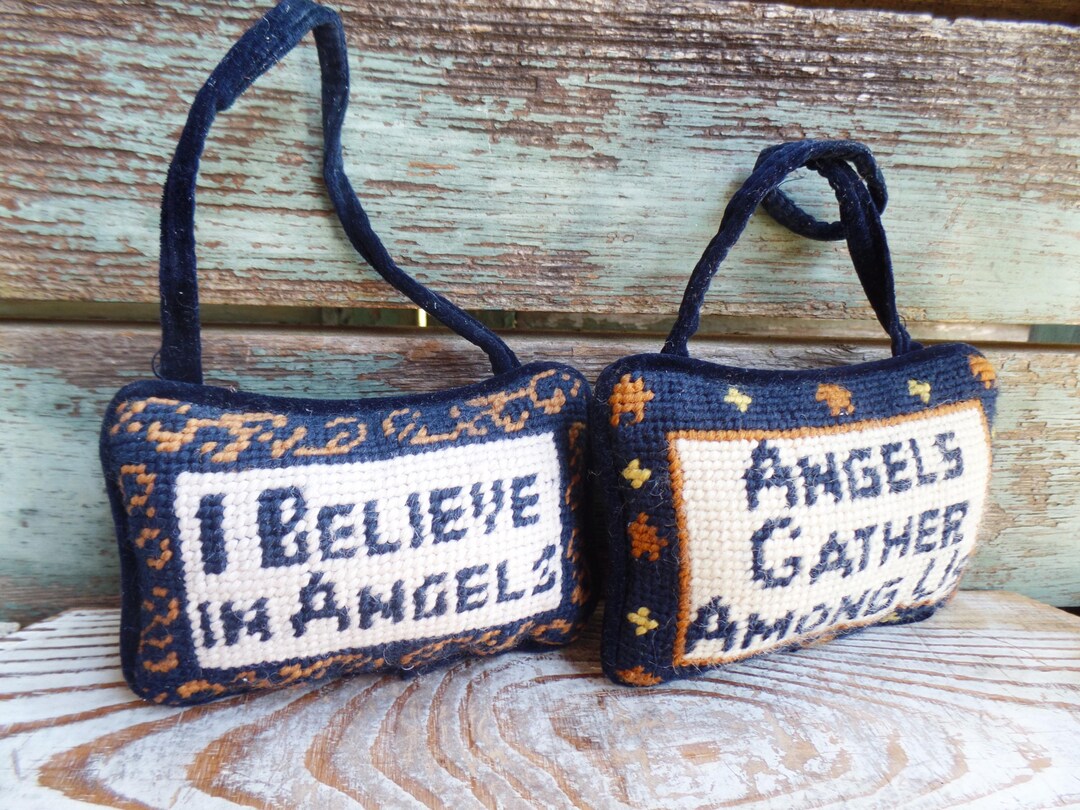 Vintage Needlepoint Pillow Door Hanger Set, Angel Needlepoint Pillows ...