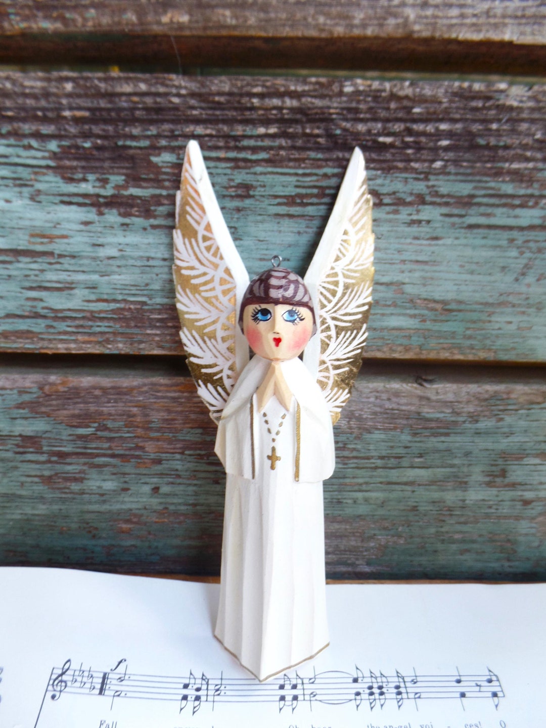 Vintage Carved Wood Angel With Rosary, Russian Gift Bogorodakoe, Hand ...