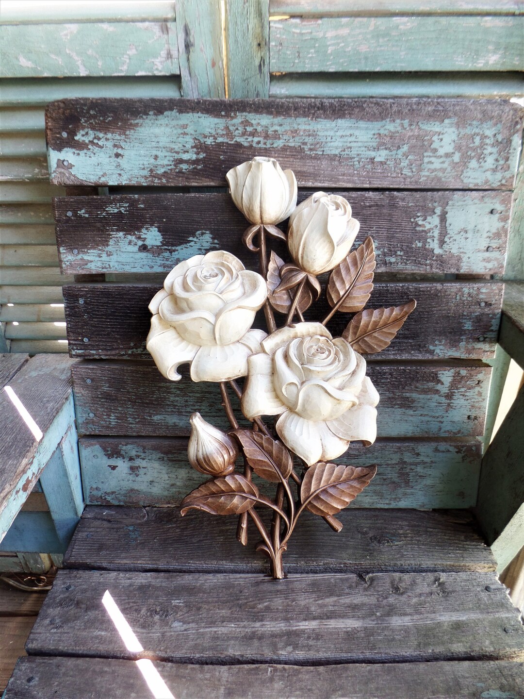 Vintage Mid Century Syroco Rose Flower Wall Plaque Hanging - Etsy