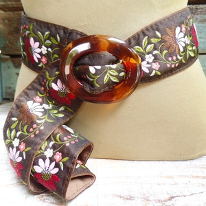 Vintage Sash Belt With Jacquard Ribbon, Tortoise Shell Lucite Belt ...